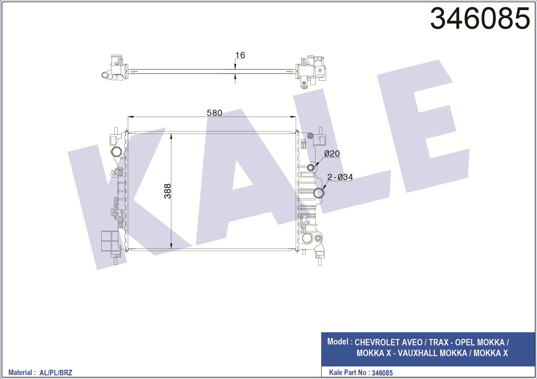 Motor Radyatoru Aveo T300 1,6 16V Manuel ?Anzuman KALE RADYATOR 346085 ...